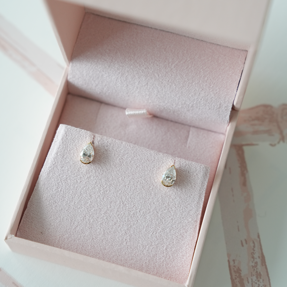 Half Bezel Pear Studs